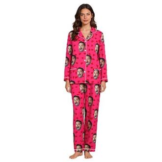 Generic Ensemble de pyjama personnalis&eacute; pour femme avec photo - Impression personnalisable de famille et danimaux domestiques, manches longues en soie de lait