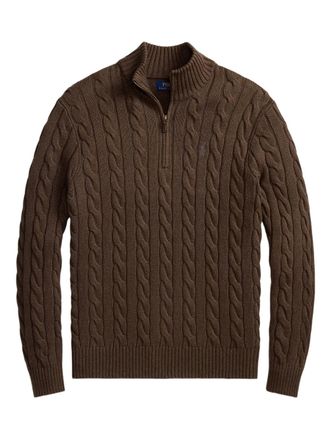 Polo Ralph Lauren pull en maille torsadée à col zippé - Marron