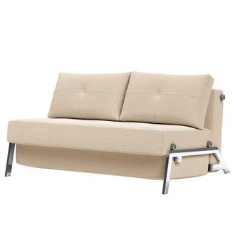 Innovation home24 Schlafsofa Beige Stoff Linen 148cm mit Schlaffunktion Chrom gl&auml;nzend Skandi