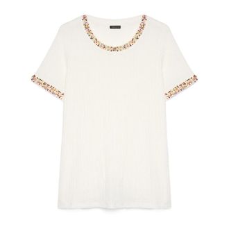 Fiorella Rubino Jersey-T-Shirt mit Perlenbesatz - - Blouses & Shirts - Damen - Wei&szlig; - XS