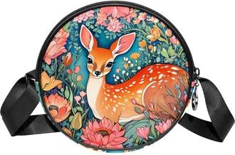 Generic Sac &agrave; bandouli&egrave;re rond pour femme, petit sac &agrave; bandouli&egrave;re avec fermeture &eacute;clair, bretelles r&eacute;glables, style d&eacute;contract&eacute;, motif cerf