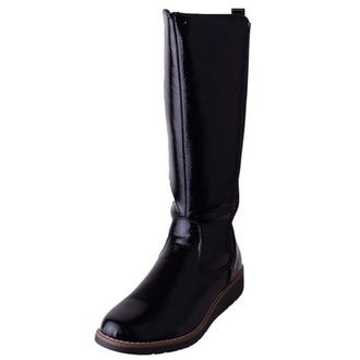 Absolute Footwear Bottes compens&eacute;es longueur genou pour femme avec panneaux lat&eacute;raux &eacute;lastiques, PU Noir, 41 EU