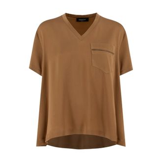 Fabiana Filippi Femme, Tops, Brun, Taille: 36 FR V-Neck Satin Top