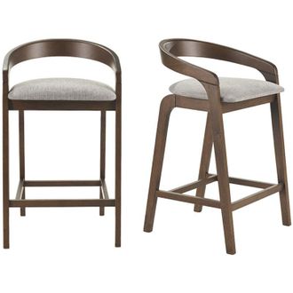 Miliboo Barhocker aus grauem Samteffekt-Textilstoff und dunklem Holz H68 cm (2er-Set) PULSO