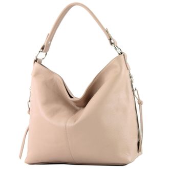 modamoda.de T160 Damen Leder Schultertasche Henkeltasche Large handmade in Italy, Farbe:Rosabeige hell
