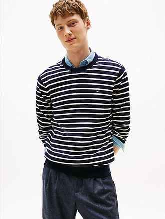 Tommy Hilfiger Pull à col ras-du-cou et drapeau brodé