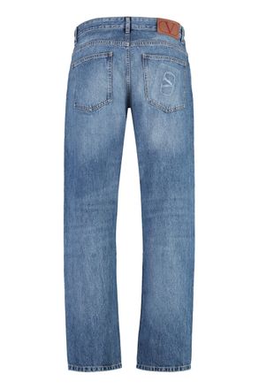 Valentino Garavani Mens 5-Pocket Straight-Leg Jeans Denim Cotton; Patch: Leather Regular &