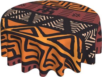 AOOEDM Afrikanisches Schlammtuch Tribal Design Runde Tischdecke | 60 Zoll Durchmesser | Runde Tischabdeckung | Tischdeko | Staubdicht Falten | Buffettisch, P