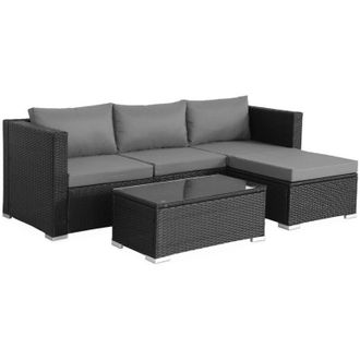 Sweeek Gartenlounge aus Polyrattan f&uuml;r 4 Personen Schwarz / Grau