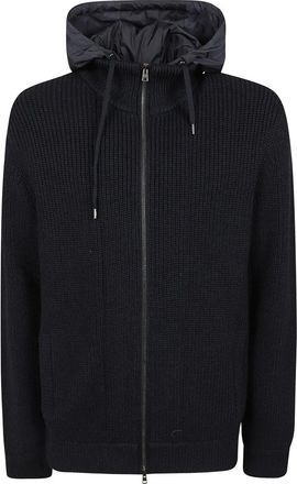 Herno Cardigan en maille c&ocirc;tel&eacute;e avec plastron et capuche amovibles - Homme - Pulls - Bleu - Taille: M