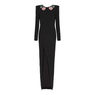 Balmain Langes r&uuml;ckenfreies Kleid mit Rosenstickerei - - Dresses - Damen - Schwarzk - L