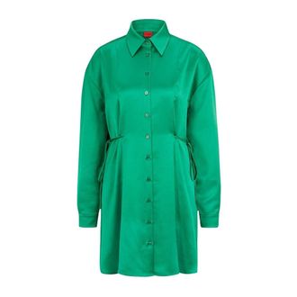HUGO BOSS Hugo - Keleste Mini Shirt Dress f&uuml;r Damen, Satin (Gr&uuml;n)