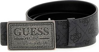 Guess Ceinture en cuir imprim&eacute; noir pour homme, Noir/multicolore, L