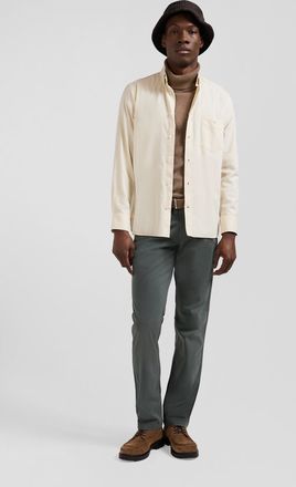 Eden Park Chemise En Twill De Coton Unie Beige Col &Agrave; Pointes Boutonn&eacute;es Coupe Regular