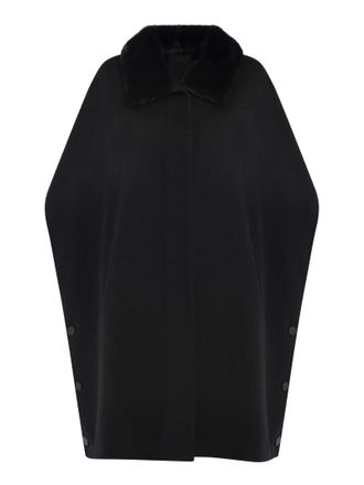 Yves Salomon Womens Black Coat With Mink Fur Collar Wool