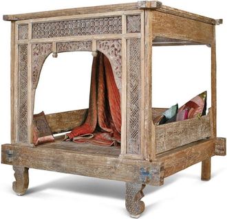 PEGANE Pegane - Lit adulte en bois de teck naturel - Dimensions 225 x 160 x 206 cm - &Eacute;l&eacute;gance et confort optimal - Matelas non inclus