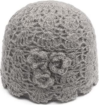 ZLYC Bonnet dhiver en tricot doux au crochet pour femme avec motif floral (uni, Gris uni, taille unique