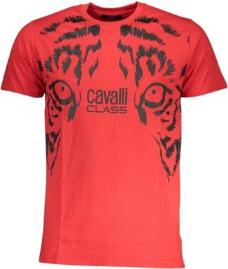 Cavalli Rotes Baumwoll-Print-Logo-T-Shirt - - Tops - Herren - Rot - L