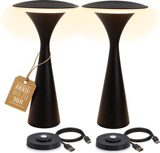 8 Seasons design Tischlampen kabellos 2er Set, dimmbar, Outdoor & Indoor - Hello Space - USB Ladestation, 27cm, Aluminium (schwarz), LED warmweiß bis kaltweiß, 