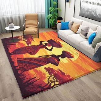 Generic Tapis Salon Bordeaux pour Chambre Tapis Poils Ras, Coucher De Soleil Fille Africaine Tapis de Salon 80x150cm, Rectangulaire Antid&eacute;rapant Tapis, Id&eacute;al 