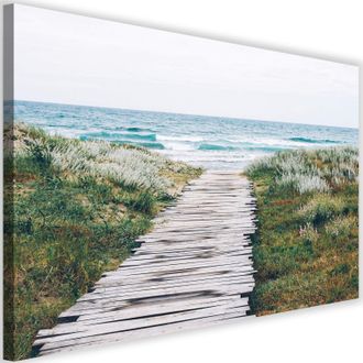 Feeby Leinwandbild XXL Meer Wandbild Kunst Natur Wiese Gr&uuml;n 120x80 cm
