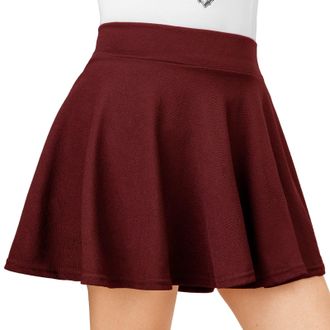 Dreshow Basic Solid Stretchy Flared Beil&auml;ufige Mini Skater-rock f&uuml;r Damen M&auml;dchen, Gr&ouml;&szlig;e: XS, Farbe: Burgundisch