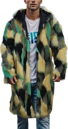 Generic Manteau Long Homme,Men&aposs Anoraks - Manteau breathable et chaud pour hommes coupe moderne doublure thermique motif carre et l&eacute;opard col artificiel 