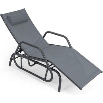Costway Costway - Bain de Soleil Design &agrave; Glissement &agrave; Dossier R&eacute;glable 3 Positions, Transat Jardin Ext&eacute;rieur Cadre M&eacute;tal avec Accoudoirs, Oreiller, Chaise