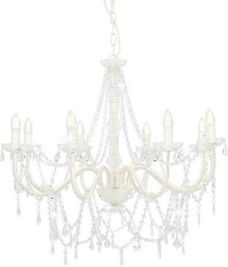 vidaXL Lustre avec perles Blanc 8 ampoules E14 Vidaxl