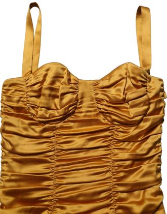 Dolce & Gabbana Womens Gold Silk Ruched Bodycon Sheath Midi Dress Elastane