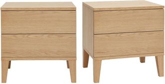 Miliboo Skandinavische Nachttische mit 2 Schubladen aus hellem Holz Eiche (2er-Set) FREDDY
