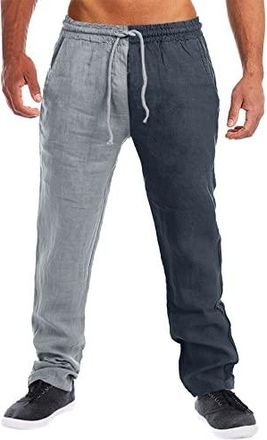 Generic Pantalon en lin pour homme, pantalon décontracté, pantalon de détente assorti, pantalon de plage léger, respirant, pantalon décontracté, pantalon en l