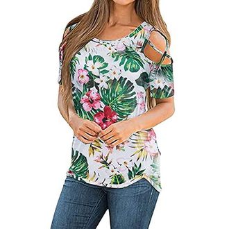 Janly T-shirt surdimensionn&eacute; pour femmes T-shirt avec imprim&eacute; floral Design &eacute;paule froide comme haut &agrave; manches courtes pour les chemisiers d&eacute;contract&eacute;s T-sh