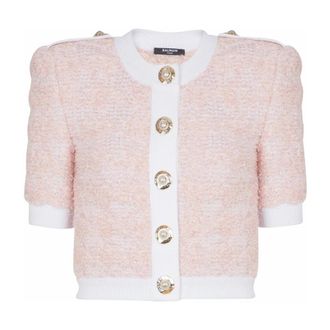 Balmain Kurz&auml;rmelige Strickjacke - - Knitwear - Damen - Rosa - L