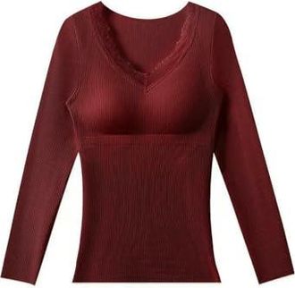 Generic CHJAN Ensemble de sous-v&ecirc;tements thermiques en laine et soie pour femme Doublure polaire bross&eacute;e avec coussinet de poitrine Couche de base sans coutur