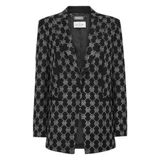 Philipp Plein Femme, Vestes, Noir, Taille: 40 FR Wool Blazer Strass Monogram