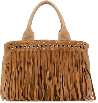 Prada Hobo Bags - Canvas Canapa Fringe Satchel - Gr. unisize - in Braun - f&uuml;r Damen