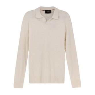 HUGO BOSS Homme, Tops, Blanc, Taille: L Pull en soie tricot&eacute;e &agrave; col Johnny