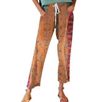 Generic Pantalon Leger Ete Femme Lin &Eacute;t&eacute; Large Elegant Pantalon Court en Lin pour Femme Grande Taille Taille Haute Jambe Large Longueur Cheville Ray&eacute; pour La 