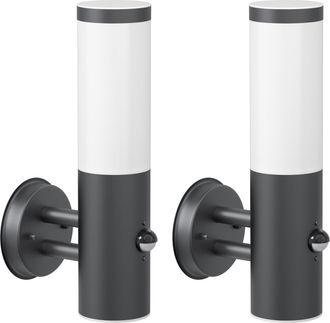 LEDs Com 2 St&uuml;ck Wandleuchte PORU f&uuml;r au&szlig;en, IP44, Bewegungsmelder, Edelstahl, anthrazit matt, rund, 1x E27 max. 15W