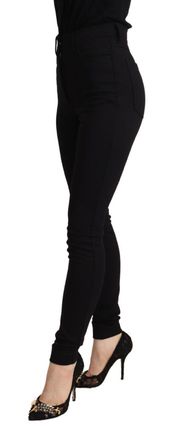 Dolce & Gabbana Womens Black High Waist Skinny Slim Fit Pants Nylon Elastane
