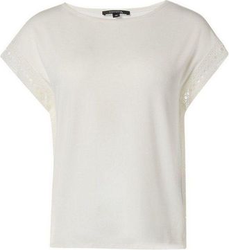 Comma T-Shirt &auml;rmellos, U-Boot-Ausschnitt, Zierband, Spitze
