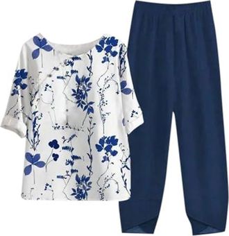 Generic Tenues deux pi&egrave;ces pour femme, haut &agrave; manches mi-longues avec pantalon &agrave; taille &eacute;lastique, ensembles d&eacute;t&eacute; assortis, noir fonc&eacute;, 3XL