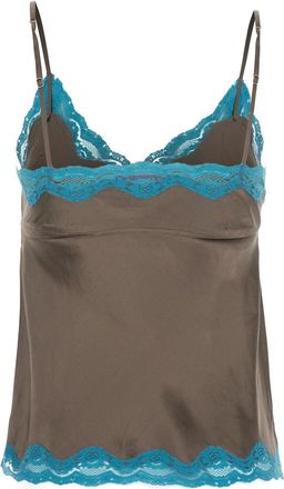 Gold Hawk Womens V-Neck Asymmetrical Spaghetti Strap Top Brown Silk Tops