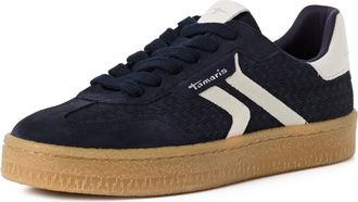 Tamaris Damen Low-Top Sneaker, Frauen Sneaker,Wechselfu&szlig;bett,Comfort Lining,klassisch,modern,Nieten,Schleifen,Strass-Steine,braun,Navy,41 EU