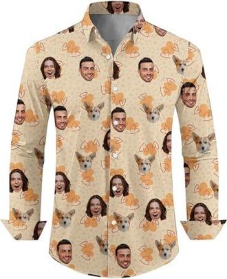 Generic Chemise de Saint-Valentin pour homme 2026 - Coupe ample à manches longues - Chemise décontractée pour la maison, lintérieur et lextérieur, beige, 3XL