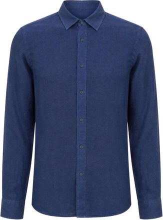 120% Lino Homme, Chemises, Bleu, Taille: 2XL Chemise en lin coupe droite &agrave; ourlet arrondi