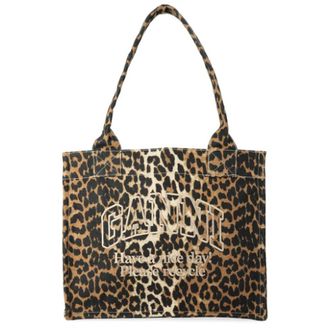 Ganni Femme, Sacs, Brun, Taille: ONE Size Leopard Large Canvas Tote Bag