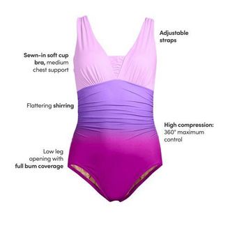 Lands End Gemusterter Shape-Badeanzug mit V-Ausschnitt SLENDER, Damen, Gr&ouml;&szlig;e:48 plus, Lila, Elasthan/Nylon-Mischung, by Lands End
