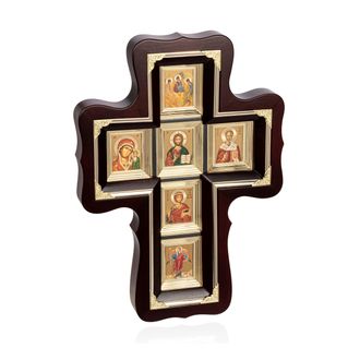 NKlaus Christliche Ikonen naturholz Wand-Kreuz mit Glass 38x27cm religiöse Hausaltar 14338
